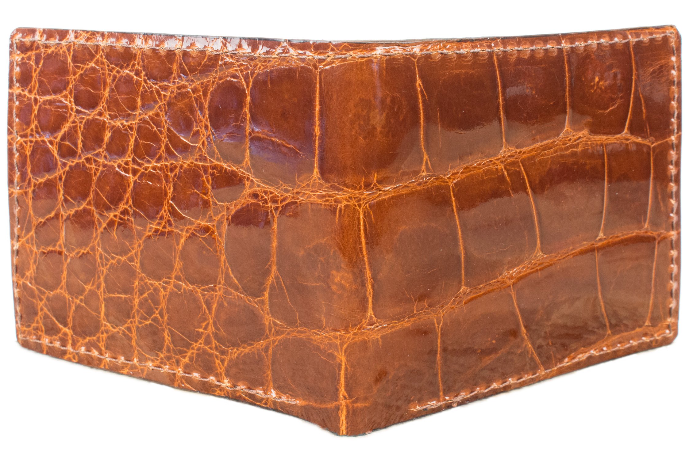 Genuine Alligator Skin Leather Bifold Wallet Handmade (6 Card Slots, Cognac)