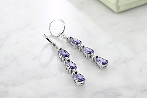 Gem Stone King Stunning 2 Inch Purple Pear Shape CZ Zirconia Rhodium Plated Dangle Earrings For Women