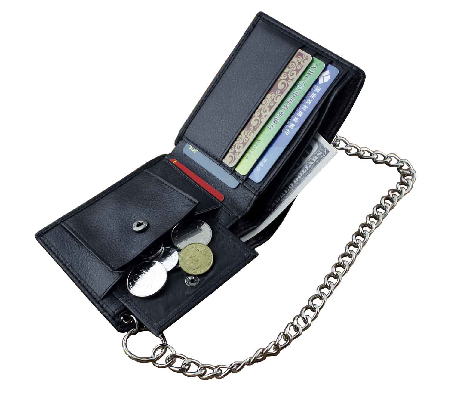 Threecattles Mens Boys Simple Leather Chain Wallet Biker EMO Gift