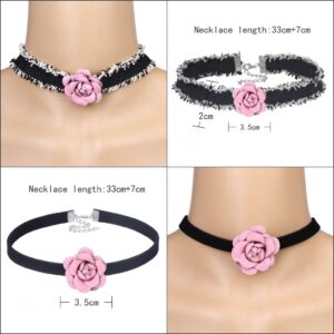 Tpocean 14 PCS Mothers Day Necklace Adjustable Lace Velvet Choker Pink Necklace Set with Charms Pendant Flower Blet Leather Choker Set for Women Girls