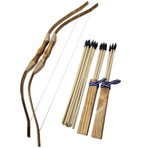 adventure awaits - 2-pack handmade wooden bow and arrow set - 20 wood arrows and 2 quivers - for outdoor play