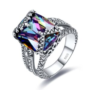 merthus 12x16mm cushion cut simulated mystic rainbow topaz black oxidized finished 925 sterling silver bohemian ring for women size 6