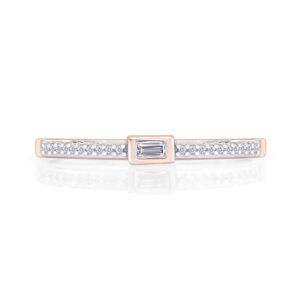 AFFY 1/10 Cttw Real Baguette And Round Cut Diamond Engagement Wedding Stackable Band Ring In 10k Solid Rose Gold (I-J Color, I2-I3 Clarity, 0.10 Cttw) Ring Size-6