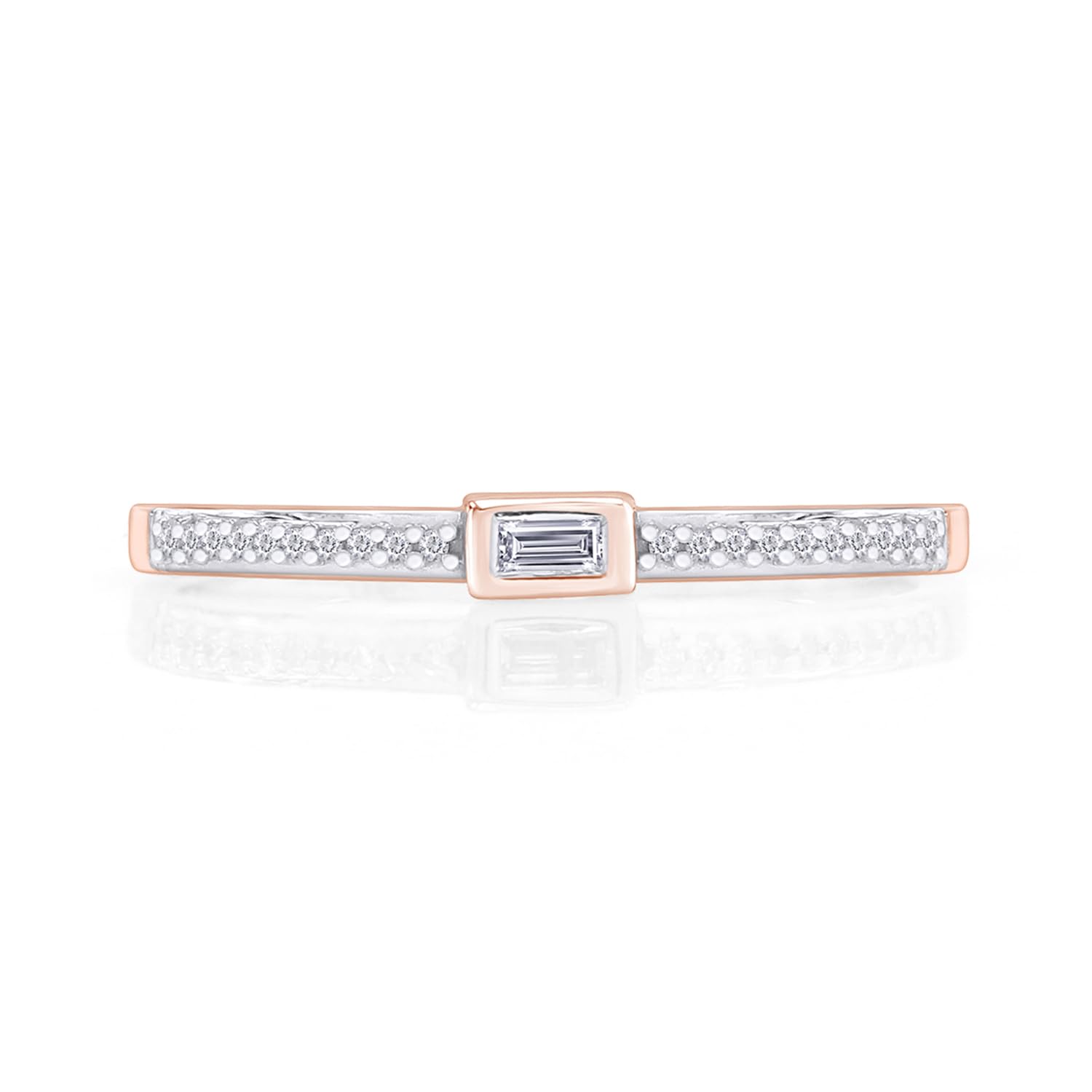 AFFY 1/10 Cttw Real Baguette And Round Cut Diamond Engagement Wedding Stackable Band Ring In 10k Solid Rose Gold (I-J Color, I2-I3 Clarity, 0.10 Cttw) Ring Size-6