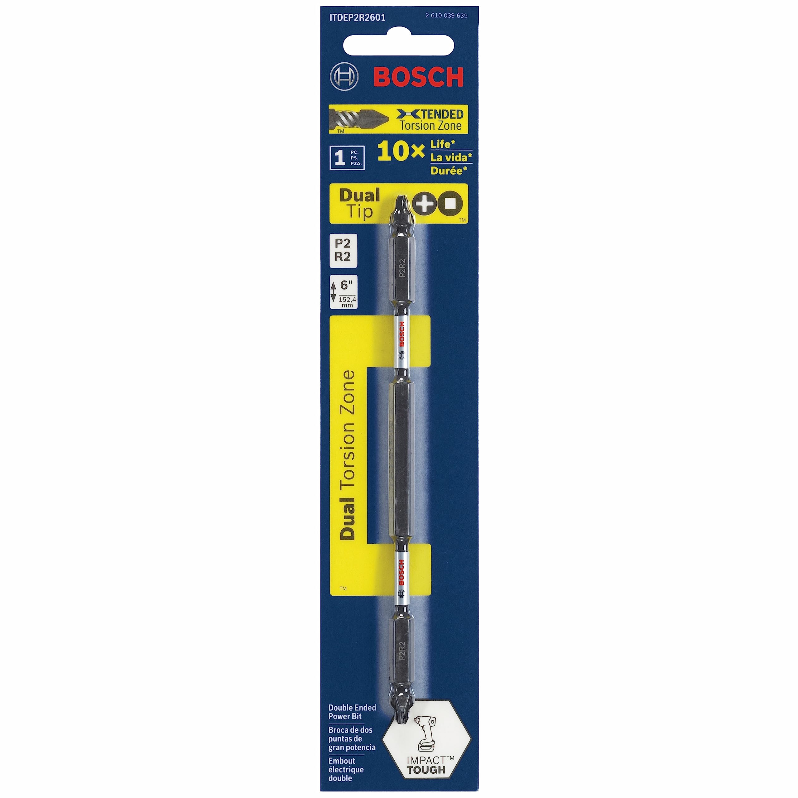 BOSCH ITDEP2R2601 1-Piece 6 In. Phillips/Square #2 Impact Tough Double-Ended Screwdriving Bit