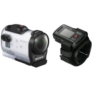 sony hdr-az1vr waterproof action cam mini with rm-lvr2v live view remote watch and tripod adapter (wi-fi, gps tagging, 11.9mp photos, 1080p video)