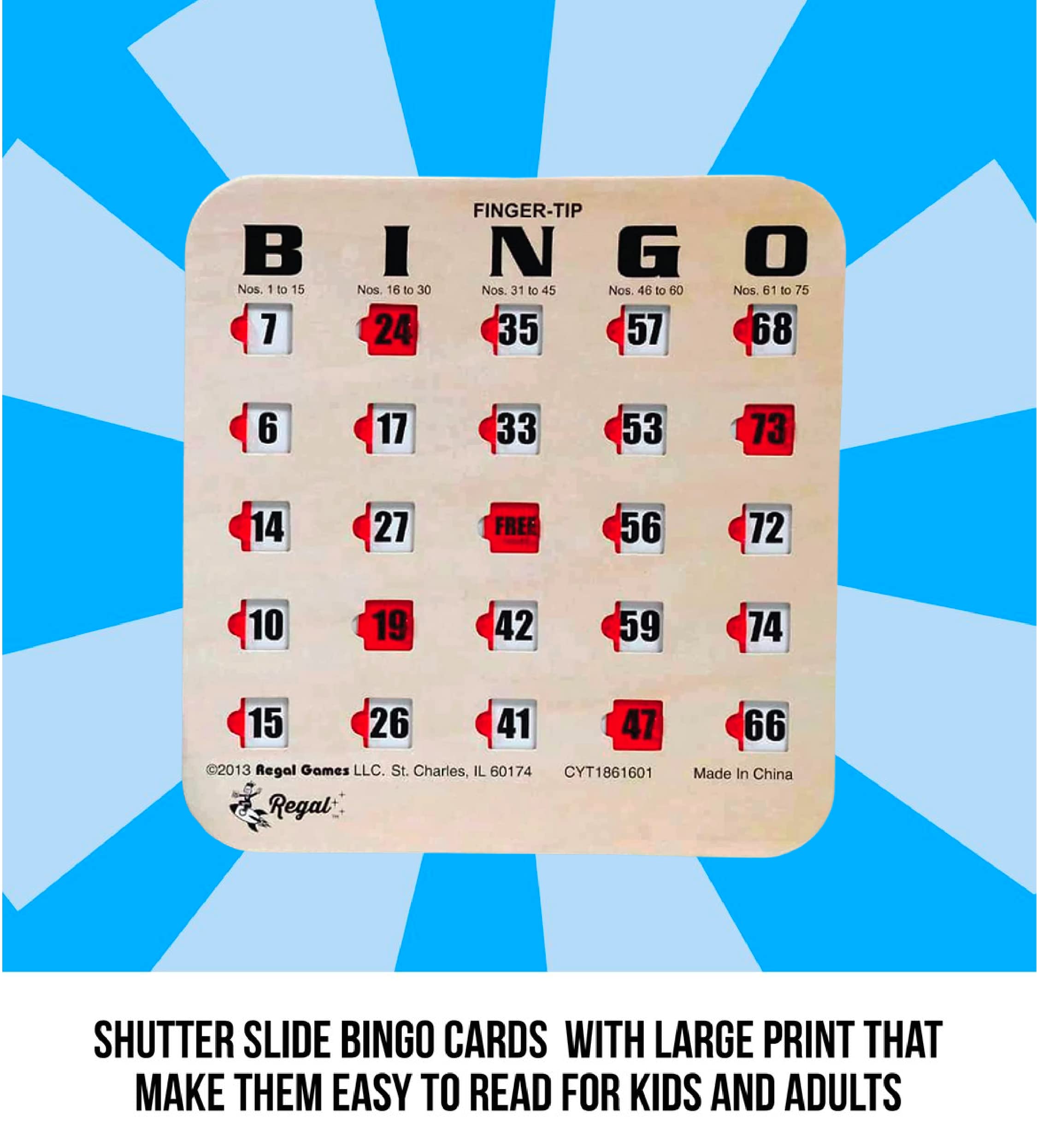 Regal Bingo Finger-Tip Shutter Bingo Cards with Sliding Windows - 50 Bingo Shutter Cards - Ideal for Family Fun Night - No Chips & Daubers Needed - Woodgrain