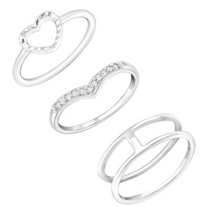 icyrose 925 sterling silver set of 3 heart, pointed cz crystal, double open above knuckle ring mid finger top