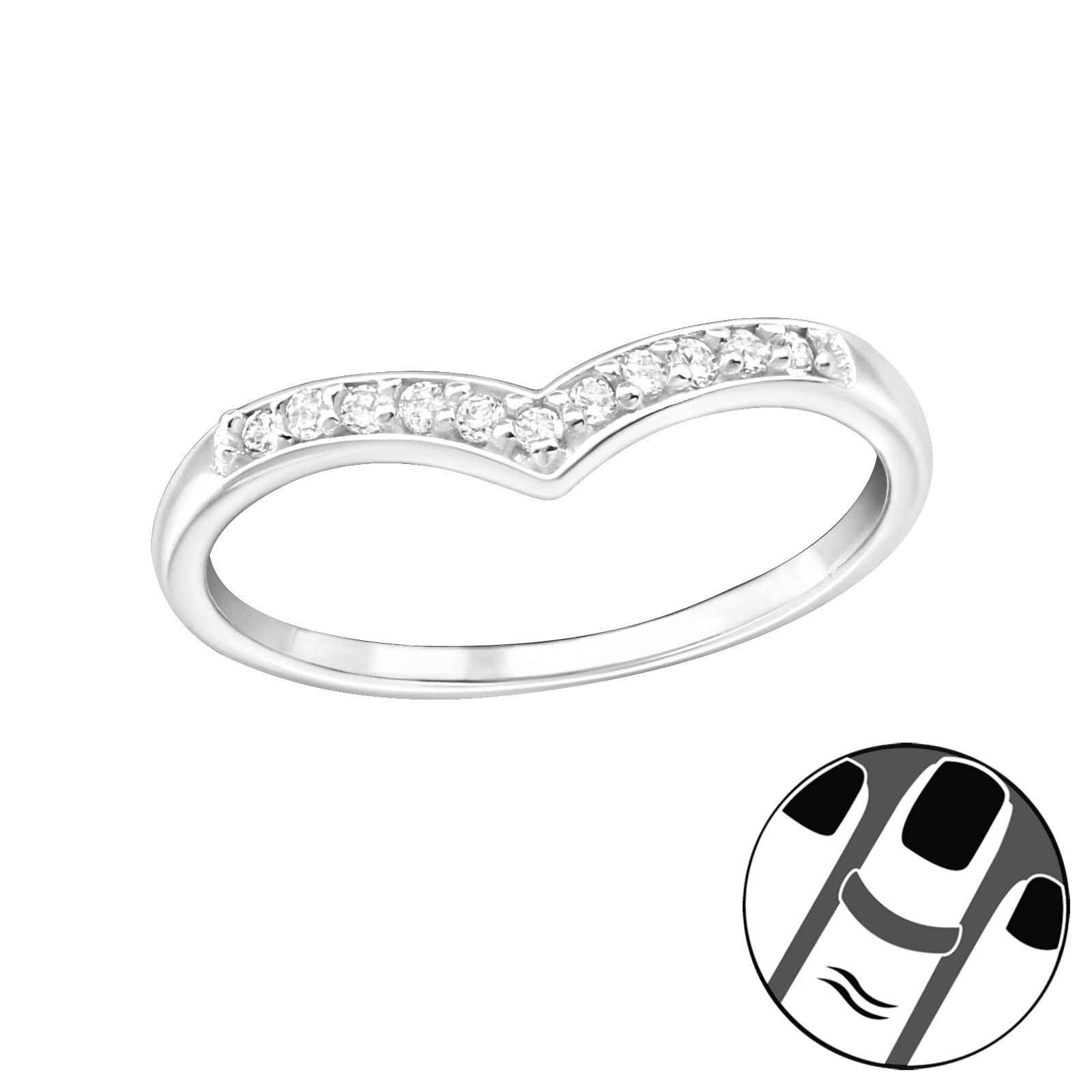 ICYROSE 925 Sterling Silver set of 3 Heart, Pointed CZ Crystal, Double Open Above Knuckle Ring Mid Finger Top