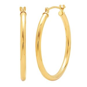 amanda rose collection 14k yellow gold classic round tube hoop earrings for women 1 inch diameter