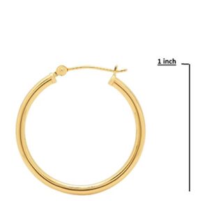 Amanda Rose Collection 14K Yellow Gold Classic Round Tube Hoop Earrings for Women 1 inch Diameter