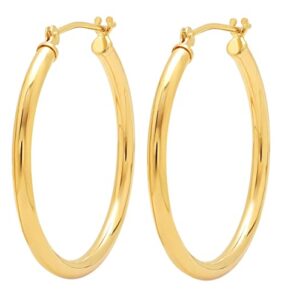 Amanda Rose Collection 14K Yellow Gold Classic Round Tube Hoop Earrings for Women 1 inch Diameter