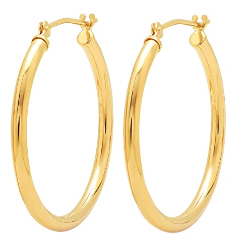 Amanda Rose Collection 14K Yellow Gold Classic Round Tube Hoop Earrings for Women 1 inch Diameter