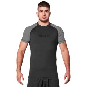 elite sports new item standard short sleeve compression, mma, bjj, no gi, cross training rash guard, small, gray