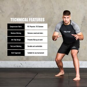 Elite Sports New Item Standard Short Sleeve Compression, Mma, Bjj, No Gi, Cross Training Rash Guard, Small, Gray