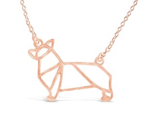 corgi necklace, corgi origami necklace, corgi gifts perfect for dog lovers, dog jewelry for women, dog necklaces for lovers of corgis, gift for corgi lovers (rose gold tone)