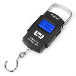 fishing scale odowalker electronic hanging hook scale,digital electronic balance backlit lcd display 50 killogram / 110 lb - wide stainless steel handle