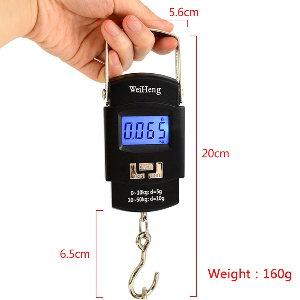 Fishing Scale Odowalker Electronic Hanging Hook Scale,Digital Electronic Balance Backlit LCD Display 50 Killogram / 110 lb - Wide Stainless Steel Handle