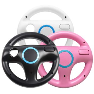 jadebones 3 pack racing steering wheel for wii and wii u remote controller(black+white+pink)