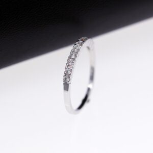 Uloveido 2mm Stacking Eternity Band Ring for Women - Clear Round Brilliant Cubic Zirconia Stones Petite Simple Circle Round Bridal Rings Set (Size 6) J029