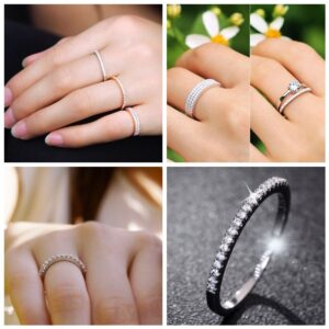 Uloveido 2mm Stacking Eternity Band Ring for Women - Clear Round Brilliant Cubic Zirconia Stones Petite Simple Circle Round Bridal Rings Set (Size 6) J029