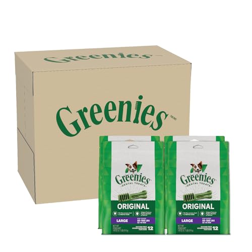 GREENIES Original Large Natural Dog Dental Care Chews Oral Health Dog Treats, 12 oz. Pack (48 Treats)