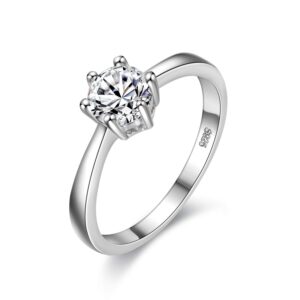 uloveido classic solitaire wedding ring rhodium plated cubic zirconia engagement rings for women (size 5) j002-female