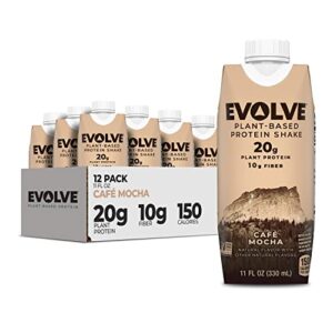 evolve plant based protein shake, café mocha, 20g vegan protein, dairy free, no artificial sweeteners, non-gmo, 10g fiber, 11oz, (12 pack) (formula may vary)