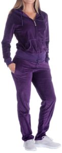 leehanton women jogging suits sets velour outfit athletic zip up hoodie and sweatpants solid workout 2 pieces tracksuit purple m