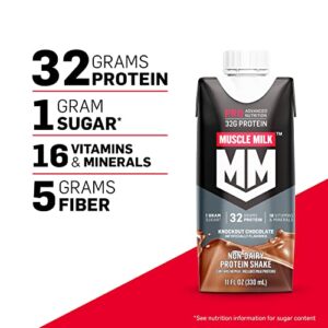 Muscle Milk Pro Advanced Nutrition Protein Shake, Knockout Chocolate, 11 Fl Oz Carton, 12 Pack, 32g Protein, 1g Sugar, 16 Vitamins & Minerals, 5g Fiber, Workout Recovery, Packaging May Vary