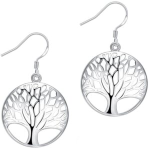 tree of life earrings,fashion jewelry sterling silver plated tree pendants drop dangle earrings dangles