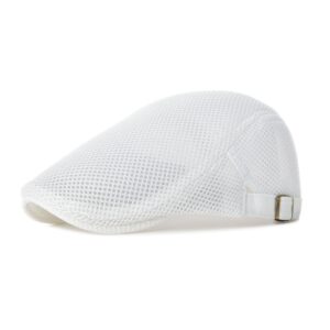 voboom men breathable mesh summer hat adjustable newsboy beret ivy cap cabbie flat cap (white)