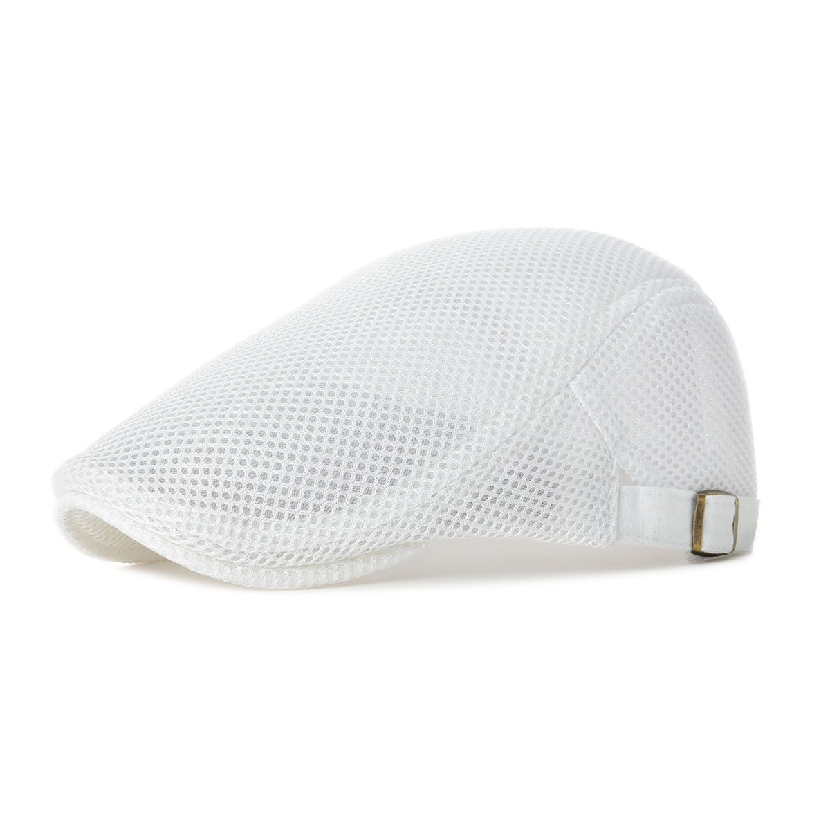 VOBOOM Men Breathable Mesh Summer Hat Adjustable Newsboy Beret Ivy Cap Cabbie Flat Cap (White)