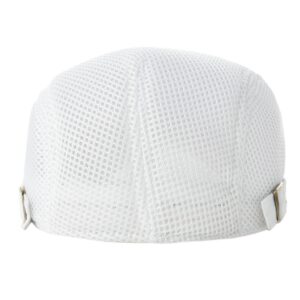 VOBOOM Men Breathable Mesh Summer Hat Adjustable Newsboy Beret Ivy Cap Cabbie Flat Cap (White)