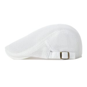 VOBOOM Men Breathable Mesh Summer Hat Adjustable Newsboy Beret Ivy Cap Cabbie Flat Cap (White)