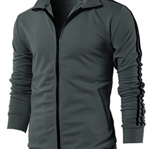 H2H Mens Active Slim Fit Track Lightweight Jacket Zip-up Long Sleeve CHARCOAL US XL/Asia 2XL (CMOJA0103)