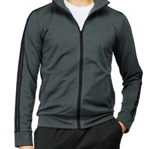 H2H Mens Active Slim Fit Track Lightweight Jacket Zip-up Long Sleeve CHARCOAL US XL/Asia 2XL (CMOJA0103)