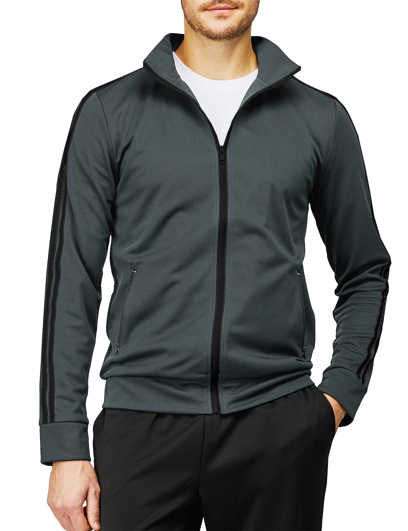 H2H Mens Active Slim Fit Track Lightweight Jacket Zip-up Long Sleeve CHARCOAL US XL/Asia 2XL (CMOJA0103)