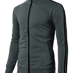 H2H Mens Active Slim Fit Track Lightweight Jacket Zip-up Long Sleeve CHARCOAL US XL/Asia 2XL (CMOJA0103)