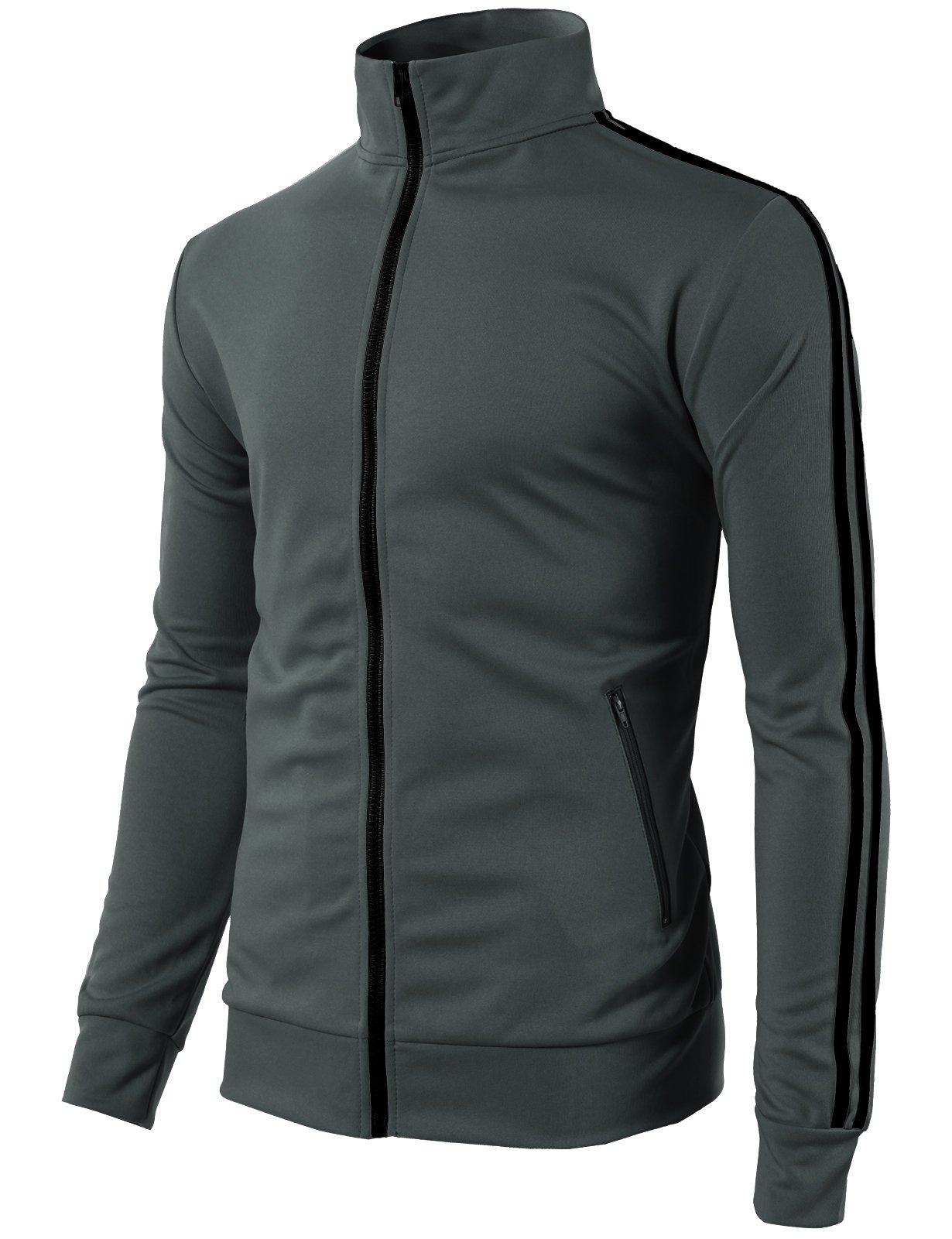 H2H Mens Active Slim Fit Track Lightweight Jacket Zip-up Long Sleeve CHARCOAL US XL/Asia 2XL (CMOJA0103)