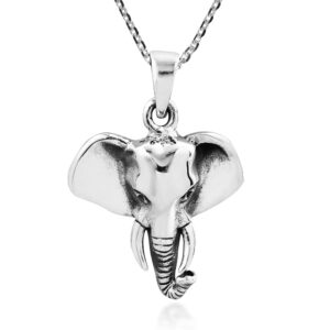 aeravida trendy safari elephant head .925 sterling silver pendant necklace | casual necklace jewelry for women | jewelry gift