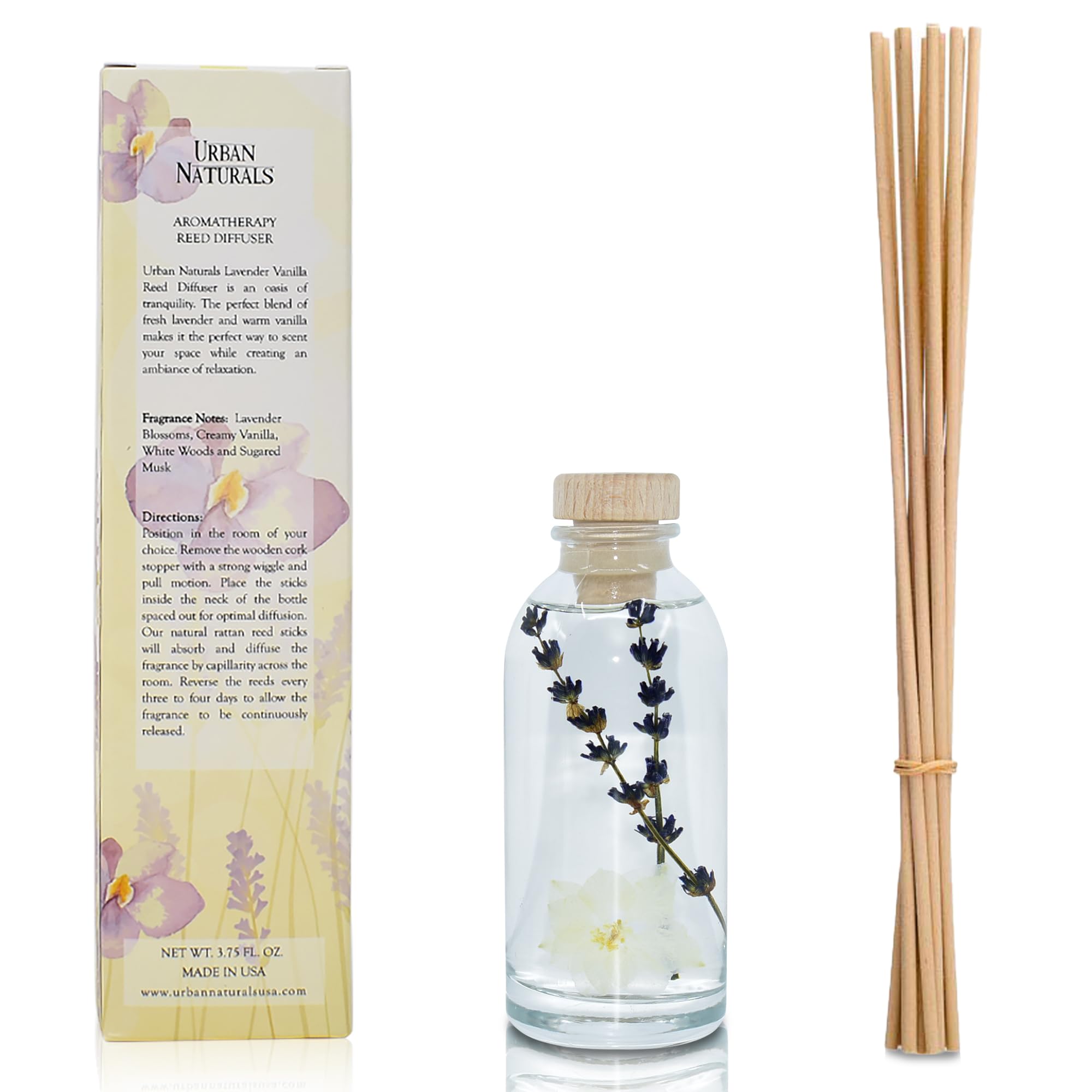 Urban Naturals Lavender Vanilla Reed Diffuser Set | Room Scent Infuser with Real Lavender & Natural Flowers | Soothing Scent Makes a Great Housewarming Gift | Great Idea