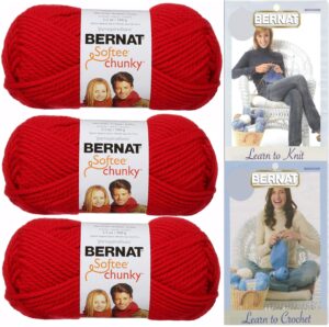 bernat softee chunky yarn bundle super bulky no. 6, 3 skeins berry red 28705