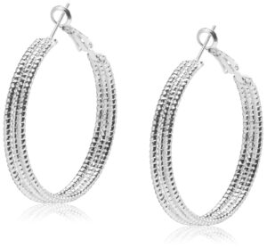 guess silvertone multi textured wire hoop earrings