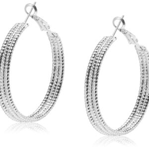 GUESS Silvertone Multi Textured Wire Hoop Earrings