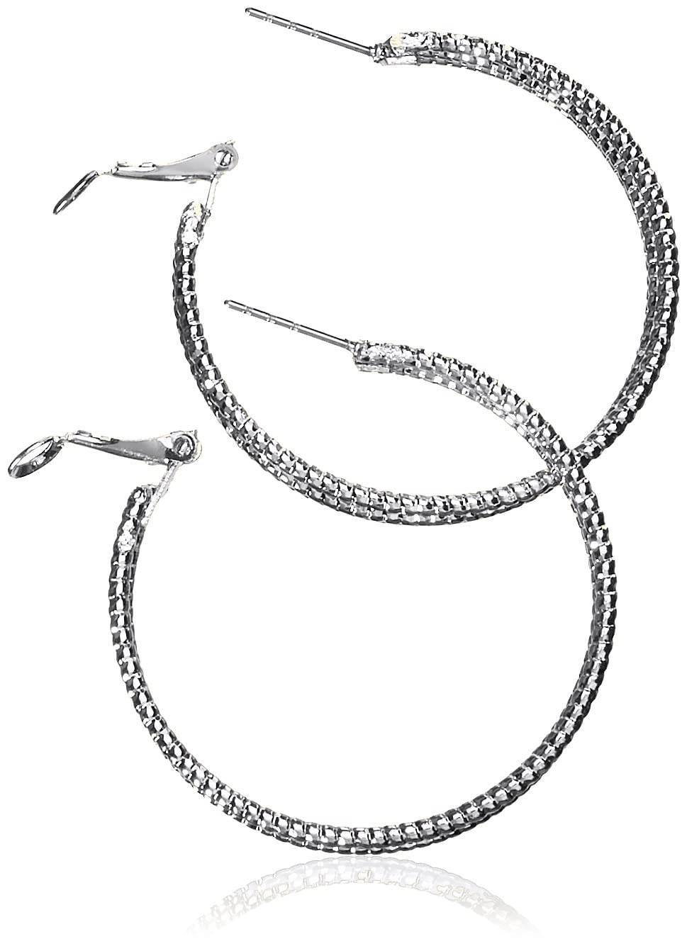 GUESS Silvertone Multi Textured Wire Hoop Earrings