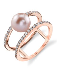 the pearl source 7-8mm genuine pink freshwater cultured pearl rose gold luna ring for women