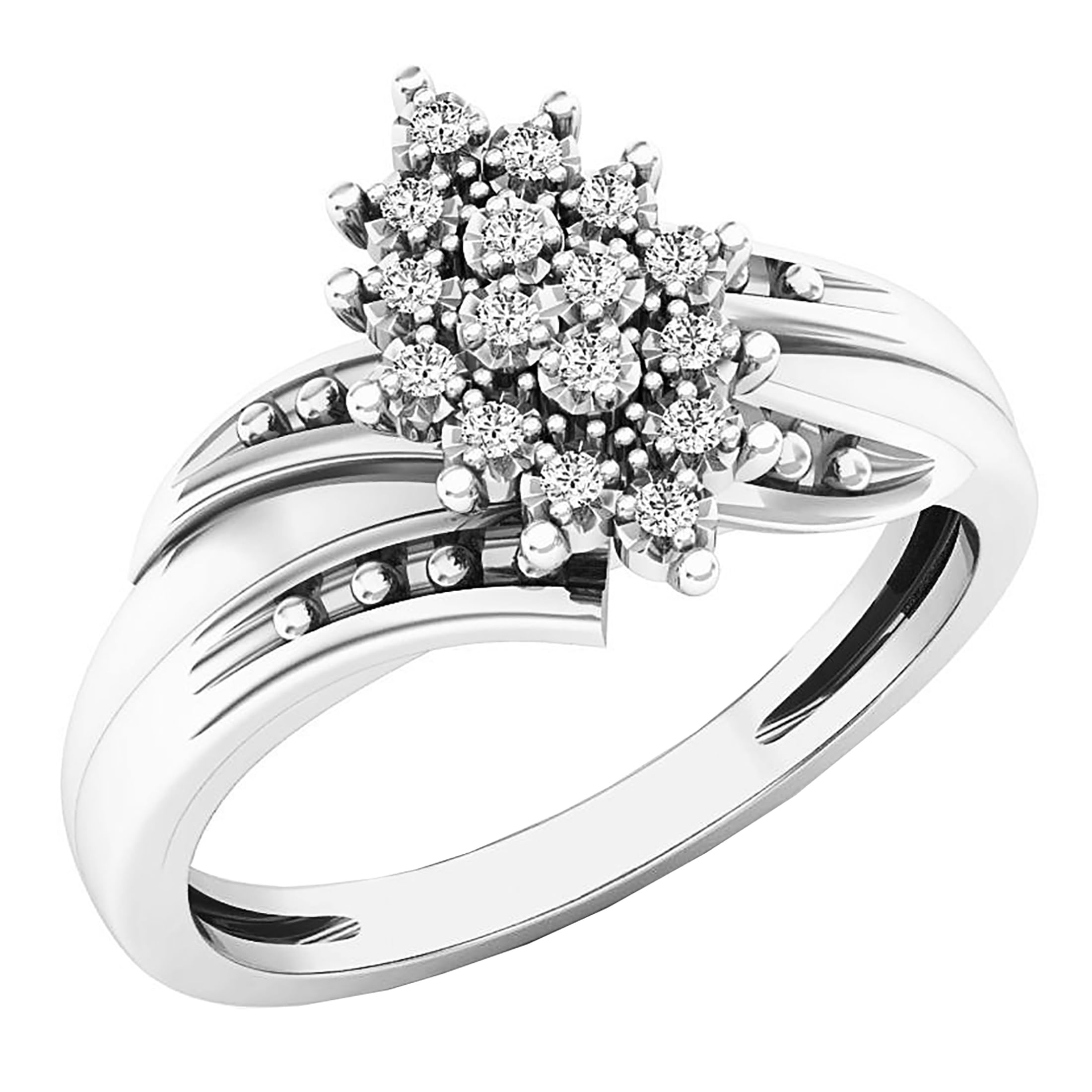 Dazzlingrock Collection 0.10 Carat (ctw) 10K Round White Diamond Ladies Cluster Flower Ring 1/10 CT, White Gold, Size 8.5