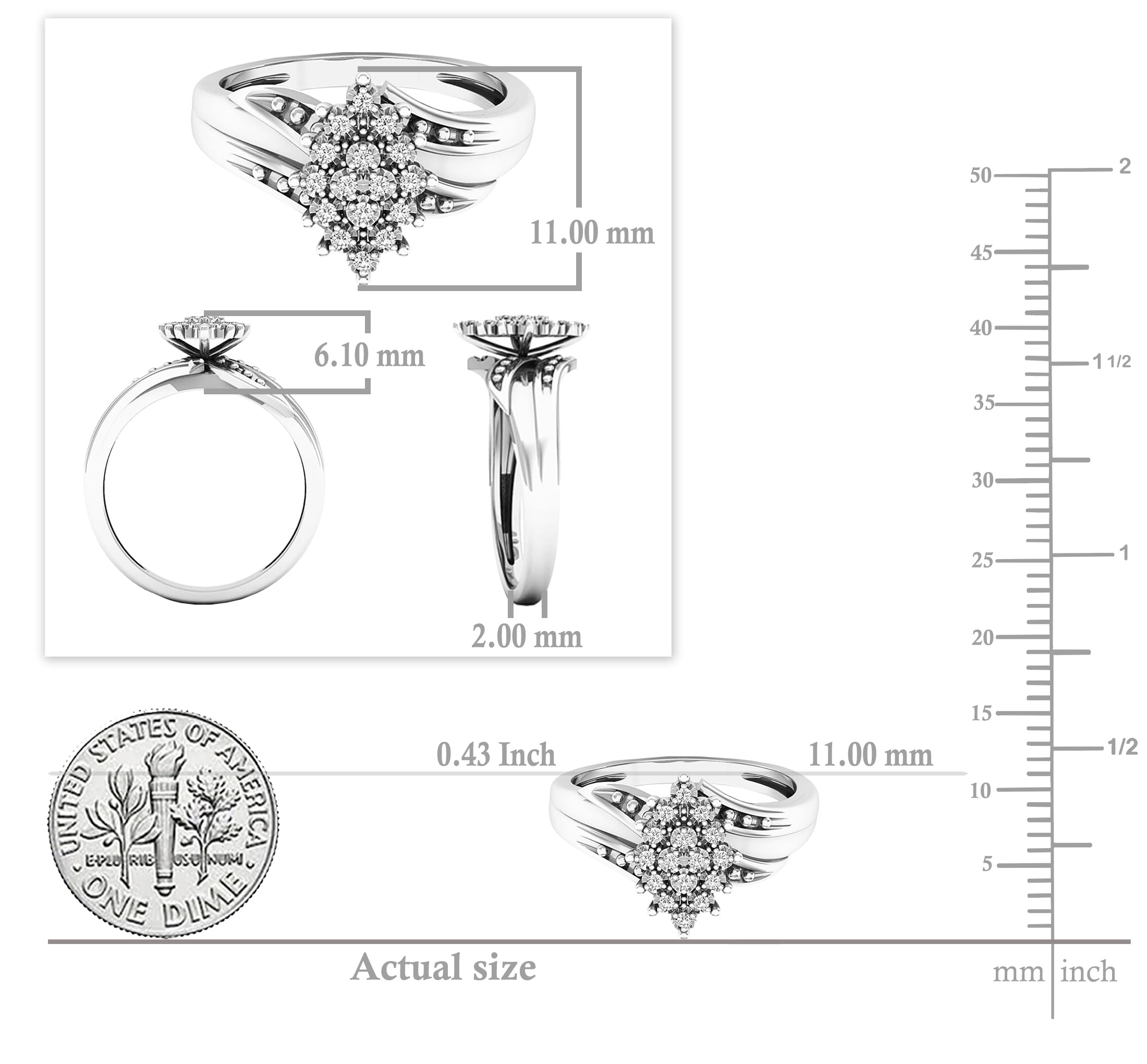 Dazzlingrock Collection 0.10 Carat (ctw) 10K Round White Diamond Ladies Cluster Flower Ring 1/10 CT, White Gold, Size 8.5