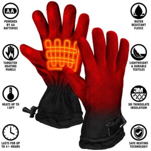 ActionHeat AA Battery Operated Heated Gloves for Men, Women - Weather Resistant Hand Warming Fleece Gloves w/Built-in Heating Panels for Winter, Snow Camping, Hiking, Arthritis Black